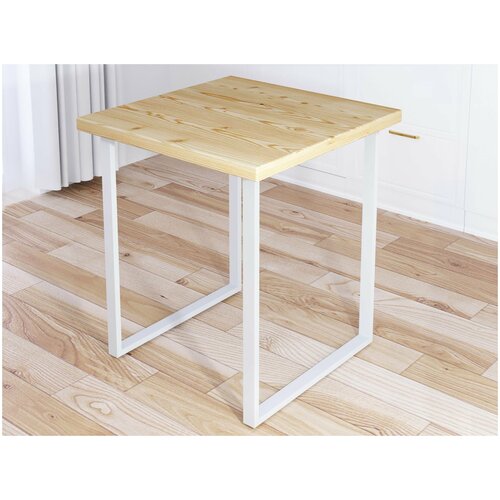 Стол кухонный Loft квадратный со столешницей из массива сосны 40 мм и белыми металлическими ножками, 70x70х75 см