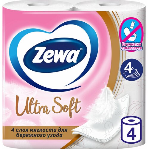 Туалетная бумага Zeva Ultra Soft 4 слоя, 4 рулона