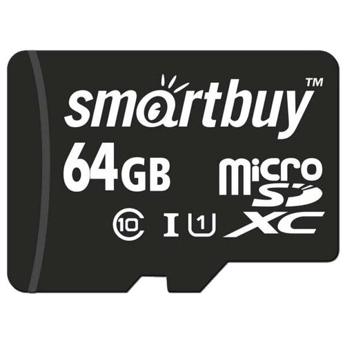 Карта памяти SmartBuy microSDXC 64 ГБ Class 10, V10, A1, UHS-I U1, R 80 МБ/с, адаптер на SD, 1 шт.