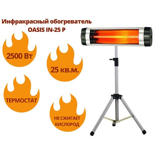 Инфракрасный обогреватель OASIS IN-25 P Мощность 2500 Вт 25 кв. м не сжигает кислород термостат бесшумная работа