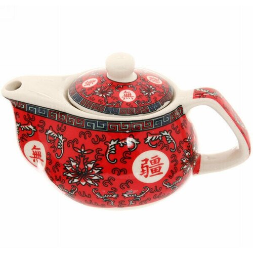 Чайник заварочный керамический 200мл с ситом Китайские узоры красный