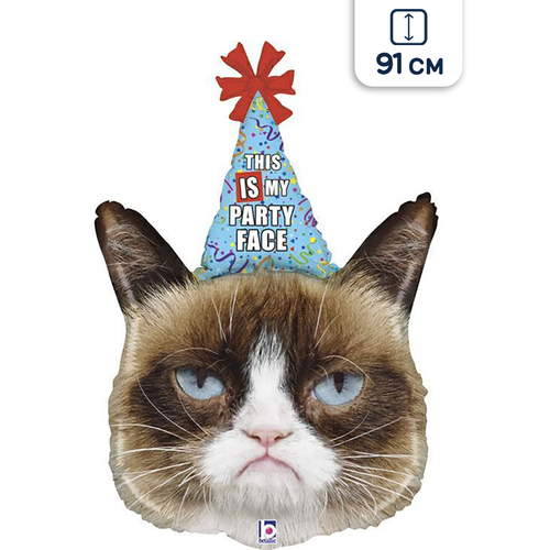 Воздушный шар фольгированный Betallic фигурный, Сердитая кошка в колпачке, 91 см