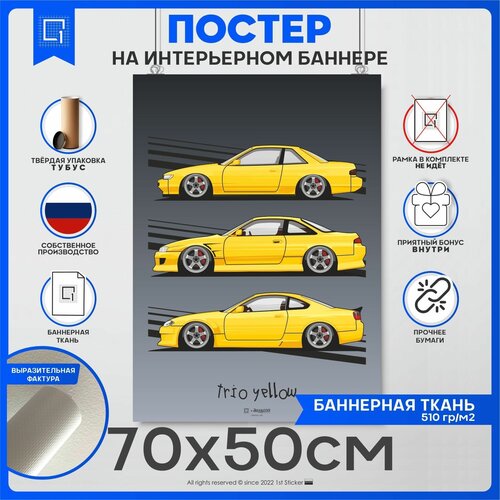 Постеры на стену интерьерный холст Nissan Silvia Trio Yellow