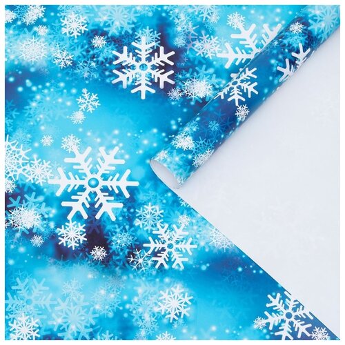 Бумага упаковочная Upak Land Снежинки, 0,7 х 1 м, синий