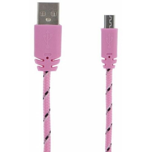 Кабель LuazON, microUSB - USB, 1 А, 1 м, оплётка нейлон, розовый