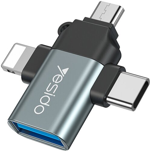 Переходник USB - 8 pin, микро USB, Type-C Yesido GS15, цвет: чёрный