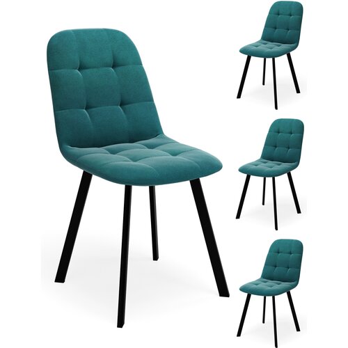Комплект мягких стульев Крафт для кухни 4 шт. Зеленовато-синий велюр, каркас черный