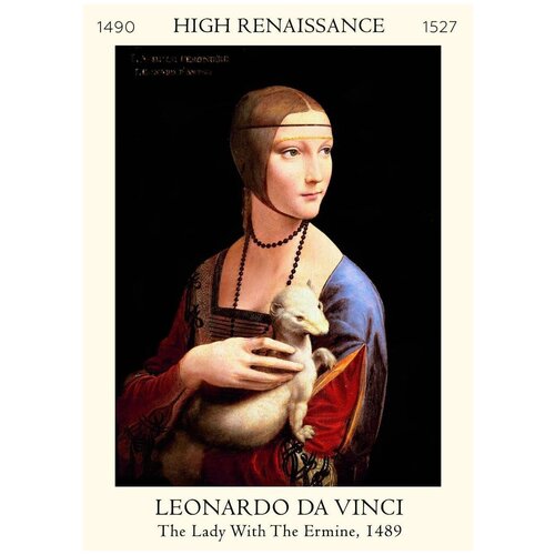 Постер / Плакат / Картина Леонардо да Винчи - Дама с горностаем 60х90 см в раме