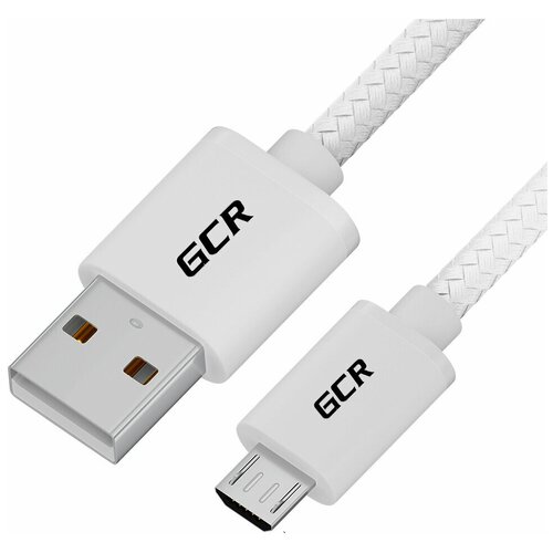 GCR Кабель 1.0m MicroUSB, быстрая зарядка, белый нейлон