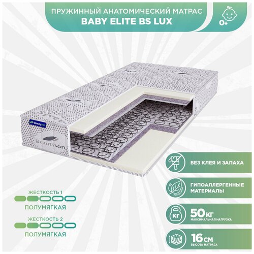 Матрас детский пружинный Beautyson Baby Elite BS LUX 75x170 (Белый), без клея и запаха