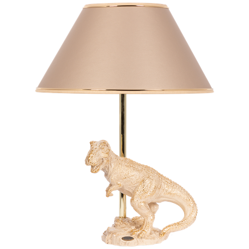 Настольная лампа Bogacho Динозавр Тирекс кремовая с абажуром кофейного цвета ручная работа