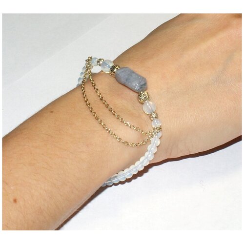 Браслет-цепочка AV Jewelry, аквамарин, лунный камень, размер 18 см, размер L, серебристый, бесцветный