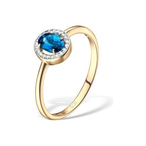Кольцо АЙМИЛА, красное золото, 585 проба, бриллиант, Лондон топаз, размер 17, голубой