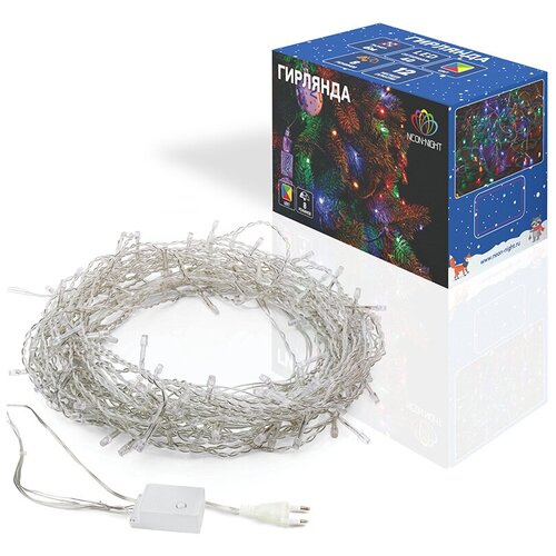 Гирлянда NEON-NIGHT "Твинкл Лайт" 10 м, прозрачный ПВХ, Мультиколор, 80 LED