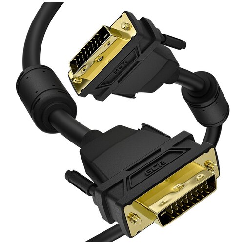 GCR Кабель PROF 5.0m DVI-D, черный, GOLD, ферритовые кольца, OD 8.5mm, 28 AWG, DVI/DVI, 25M/25M, двойной экран