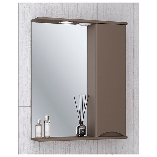 Зеркало шкаф для ванной / Runo / Афина 60 / эмаль / бежевый /правый