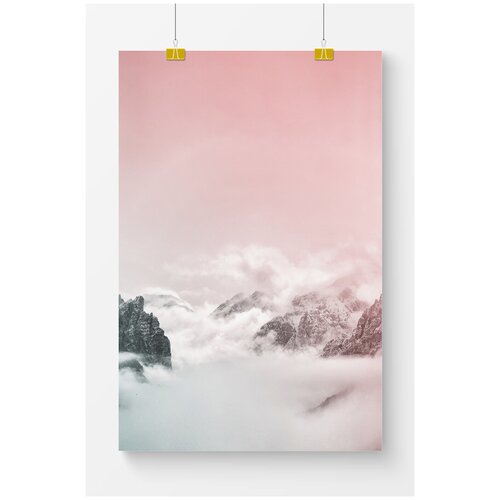 Постер на стену для интерьера Postermarkt Туман на розовом фоне, размер 70х100 см, постеры картины для интерьера в тубусе