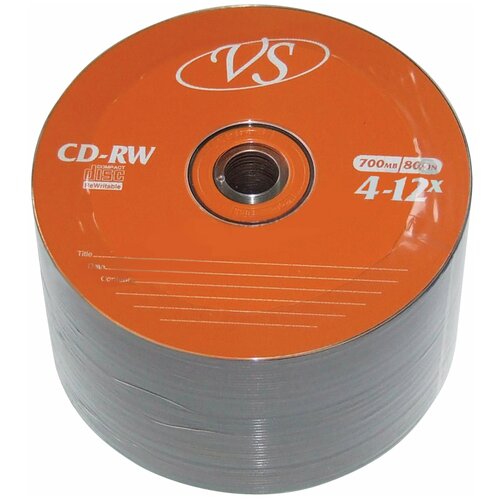 Диски CD-RW VS 700 Mb 4-12x Bulk (термоусадка без шпиля), комплект 50 шт, VSCDRWB5001