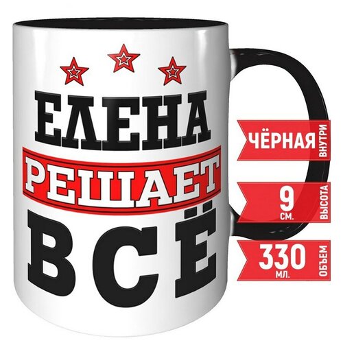 Кружка Елена решает всё - чёрного цвета внутри.