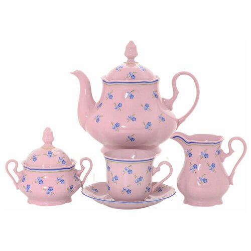 Чайный сервиз на 6 персон 15 предметов Leander "Мэри-Энн /Незабудка" розовый / 157788