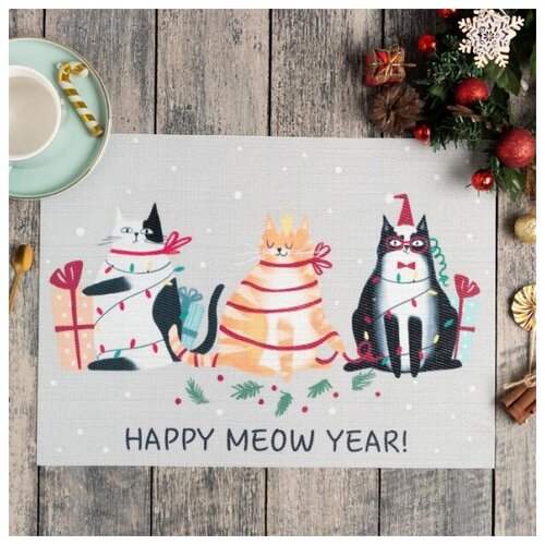 Доляна Новогодняя салфетка на стол Meow Year ПВХ, 40х29 см