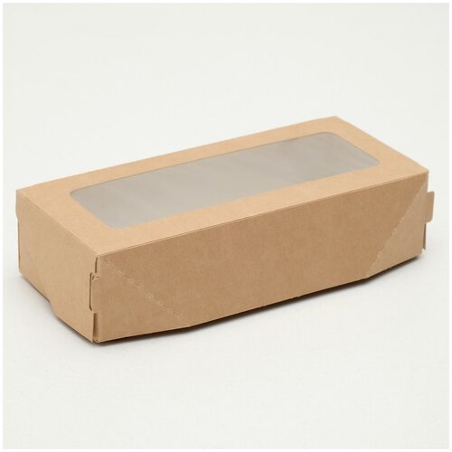 Комплект 25 шт. Коробка для пряников/макарун с прозрачной крышкой Крафт. (17 х7 х4 см)