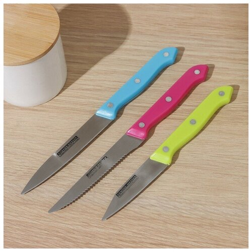 Набор кухонных ножей «Кулинарные изыски», 3 предмета, лезвие 19 см, 22 см, 23 см, цвет микс