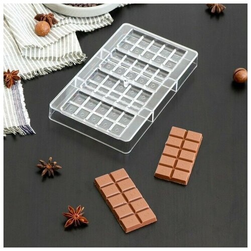 Форма для шоколада и конфет Плитки с сердцами, 4 ячейки, 20х12х2,5 см, ячейка 8,5х4,2х0,7 см