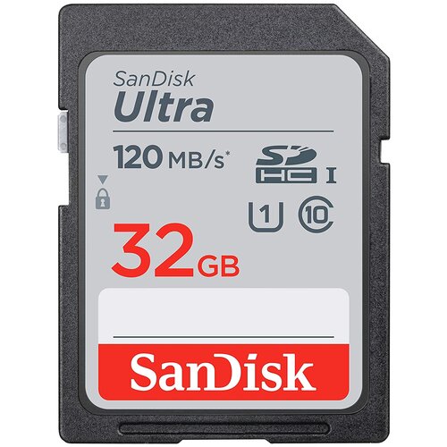 Карта памяти SanDisk SDHC 32 ГБ Class 10, UHS-I, R 120 МБ/с, 1 шт., черный