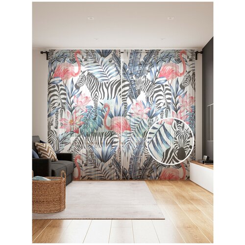 Тюль для кухни и спальни JoyArty "Дикая природа", 2 полотна со шторной лентой шириной по 145 см, высота 265 см.