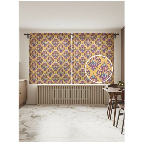 Тюль для кухни и спальни JoyArty "Винтажный вектор", 2 полотна со шторной лентой шириной по 145 см, высота 180 см.