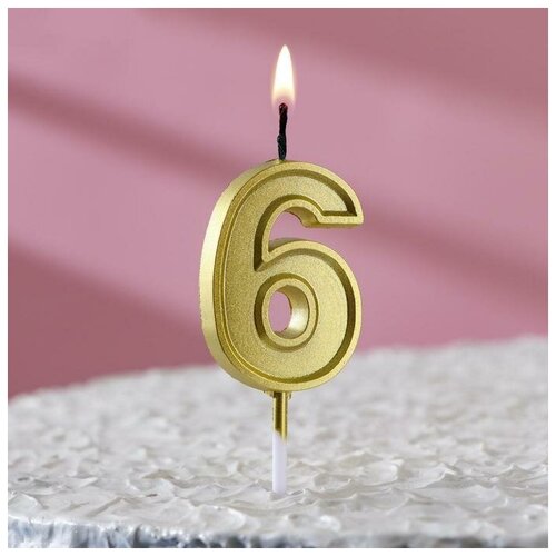 Свеча в торт цифра "6" золото