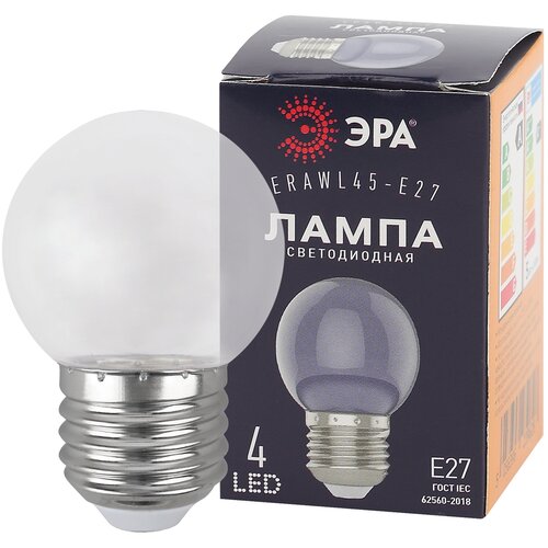 ЭРА Лампочка светодиодная ERAWL45-E27 E27, 1Вт, шар прозрачный для белт-лайт, Б0049572