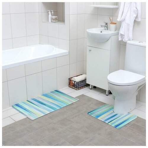 Набор ковриков для ванной и туалета Доляна "Бирюза", 2 шт: 40x45, 45x75 см