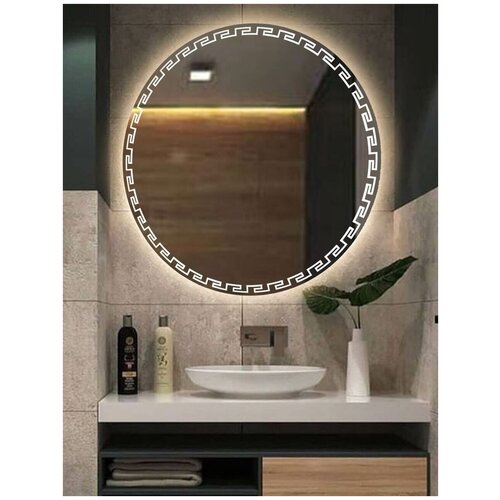 Зеркало настенное с подсветкой парящее круглое 90*90 см "Версаче" для ванной тёплый свет 3000 К сенсорное управление