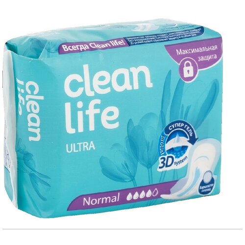 Гигиенические прокладки Clean life Ultra normal, 4 капли, бархатистая сеточка, 10 шт, 4 уп