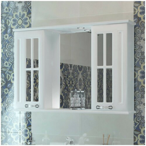 Зеркало с подсветкой в ванную со шкафом EvaGold Giovanni 105 белое