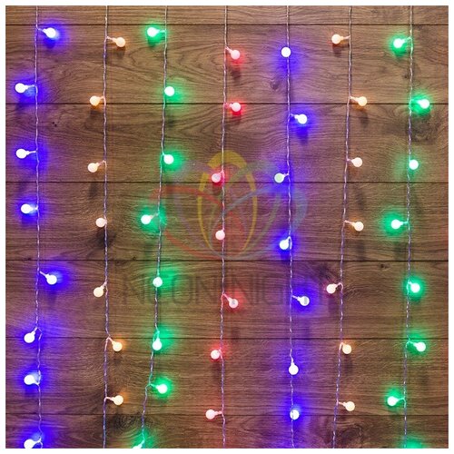 Гирлянда "Светодиодный Дождь" 1.5х1.5 м с насадками шарики свечение с динамикой LED мультиколор 230В провод прозр. 235-049 Neon-Night (6шт)