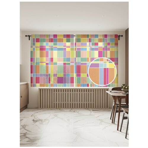 Тюль для кухни и спальни JoyArty "Красочный сигнал", 2 полотна со шторной лентой шириной по 145 см, высота 180 см.