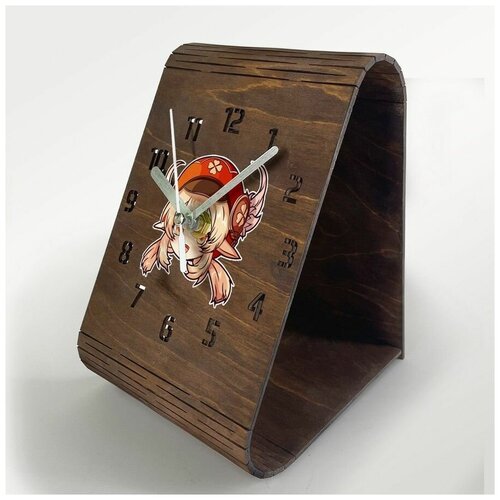 Настольные часы из дерева, цвет венге, яркий рисунок игры геншин импакт genshin impact кли - 204