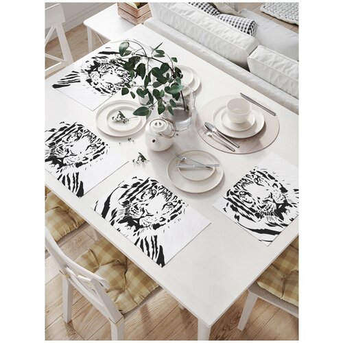 Комплект тканевых салфеток JoyArty "Графический тигр" для сервировки стола, 32x46 см, 4шт.