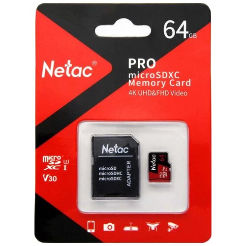 Карта памяти Netac MicroSD card P500 Extreme Pro 64GB, retail version w/SD