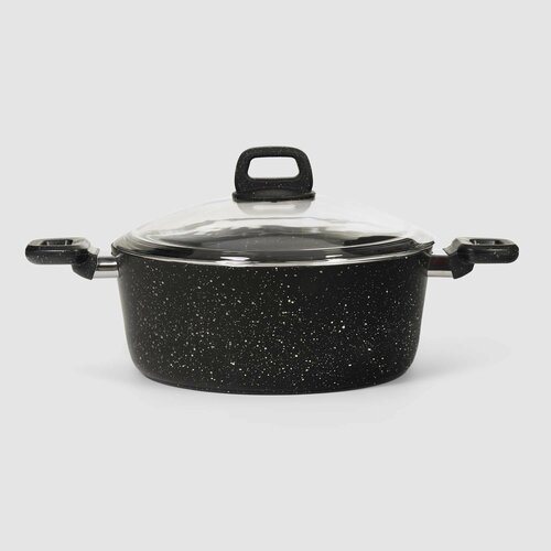 Кастрюля с крышкой Kitchenstar Granite черная 28 см, посуда для кухни