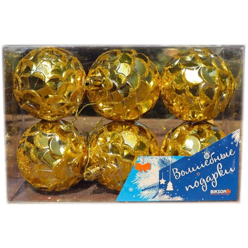 Набор елочных шаров Bikson Волшебные подарки 8004, золотой, 6 см, 6 шт.