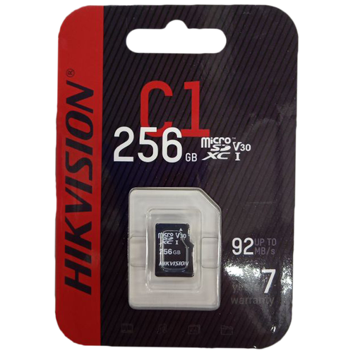 Карта памяти Hikvision microSDXC 256 ГБ Class 10, V30, A1, UHS-I U1, R/W 92/10 МБ/с, 1 шт., черный