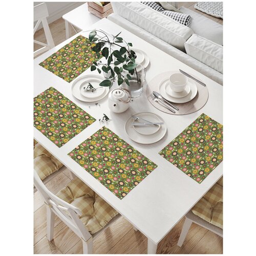 Салфетки на стол для сервировки прямоугольные, плейсмат JoyArty "Природа весенних цветов", 32x46 см, в комплекте 4шт.
