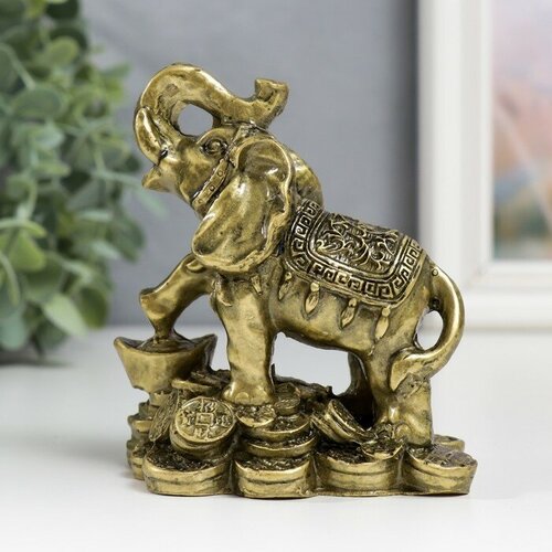 Нэцке полистоун "Слон с монетами" бронза 8,5х8 см