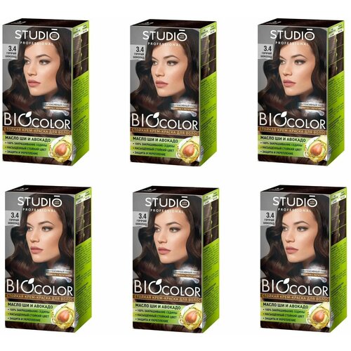Крем-краска для волос Studio (Студио) Professional BIOcolor, тон 3.4 - Горячий шоколад х 6шт