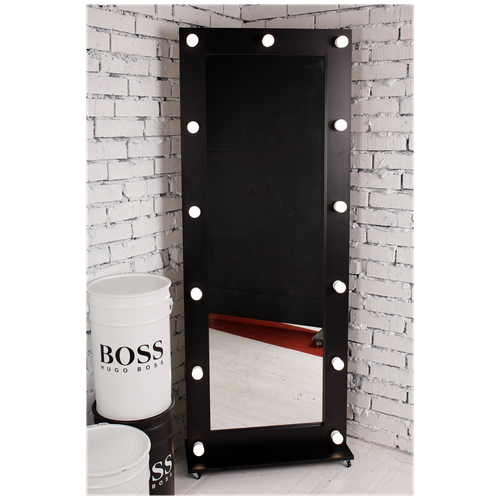 Гримерное зеркало GM Mirror, 70 см х 185 см на подставке с колесами, черный / косметическое зеркало