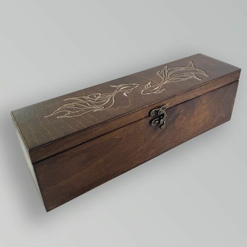 Коробка для чайных пакетиков Чайница из дерева с крышкой Иллюстрация Рыбки коху - 1260